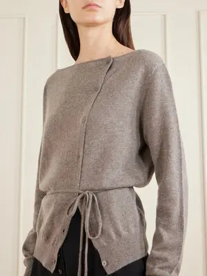 ST. AGNI Asymmetrical Belted Cashmere Cardigan - Metallic
