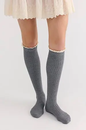 Free People Misty Solid Tall Socks - Grey