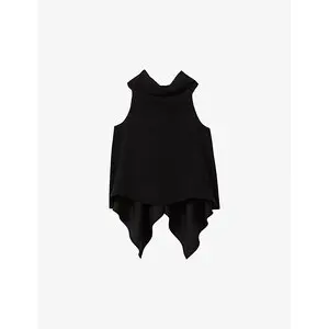 REISS Simone Drape Woven Top - Black