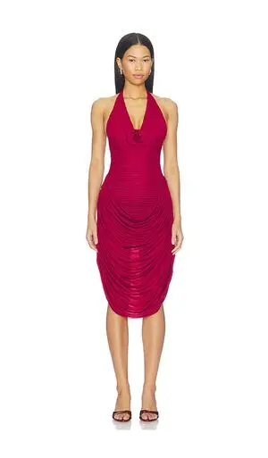 MAYGEL CORONEL Drape Midi Dress In . Also - Red