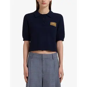Marni Branded-patch Cropped Cashmere Polo Shirt