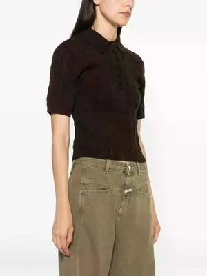GESTUZ Gzthilla Cable-knit Polo Top - Brown
