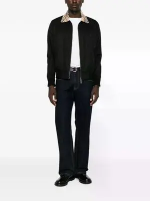 Burberry Check-collar Zip-up Jacket - Black