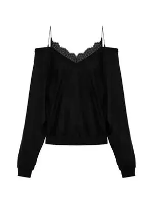 IRO PARIS Ivoire Lace-trim Cold-shoulder Sweater