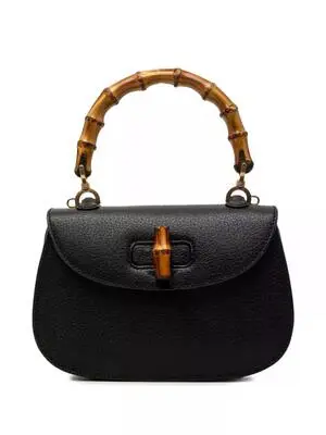 Gucci 20th Century Small Grained Calfskin Bamboo Night Satchel - Black