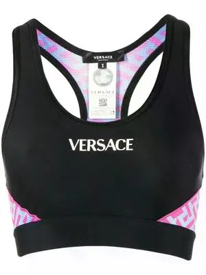 Versace La Greca Logo-print Bralette - Black