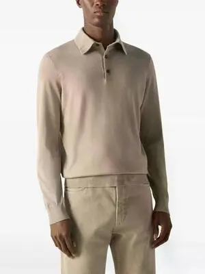 Zegna Light Taupe Mélange Cashseta Polo Shirt - Neutrals