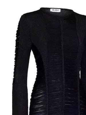 Attico Crewneck Long Sleeve Mini Dress With Fringe Detail