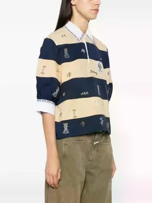 Sea Juliet Embroidered Striped Polo Shirt - Neutrals
