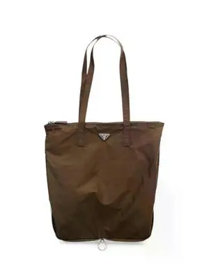 Prada Saffiano Leather Pendant With Re-nylon Tote Bag - Brown