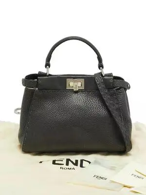 Fendi Mini Peekaboo Selleria Shoulder Bag - Black