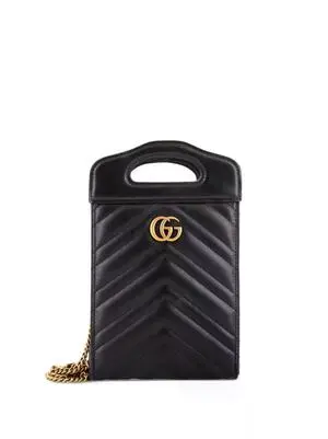 Gucci Gg Marmont Top Handle Convertible Chain Tote Matelasse Leather Mini Crossbody Bag - Black