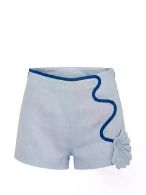 Azulu Naomi Wavy-trim Shell-patch Shorts - Blue