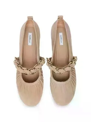 MANILA GRACE Chain-link Suede Ballet Flats