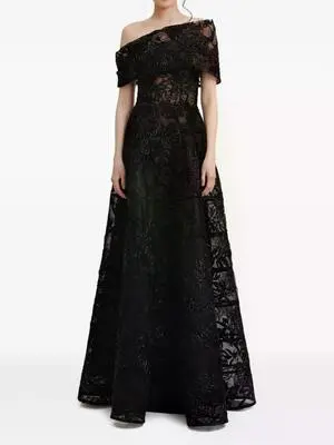 GEMY MAALOUF Floral Asymmetrical Neckline Maxi Dress