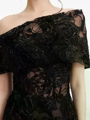 GEMY MAALOUF Floral Asymmetrical Neckline Maxi Dress