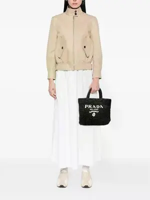 Prada Raffia Effect Crochet Embroidered Logo Tote Bag