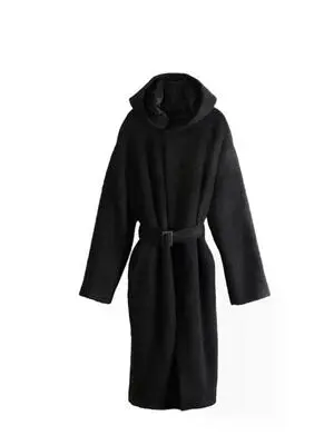 Rick Owens Tower Hooded Belted Coat - Black