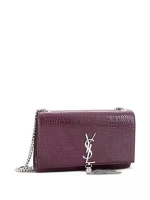 Saint Laurent Monogram Tassel Crocodile Embossed Leather Crossbody Bag