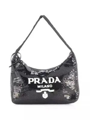 Prada Re-edition 2000 Sequins Mini Hobo Bag - Black