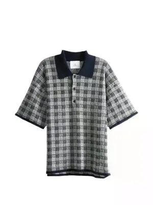 THE ELDER STATESMAN Check-pattern Short-sleeve Polo Shirt - Grey