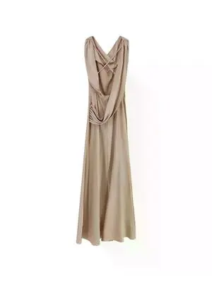 ACTUALEE Satin-waistband Sleeveless Maxi Dress - Neutrals