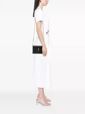 Saint Laurent Grain De Poudre Chevron Cassandre Envelope Chain Wallet Crossbody Bag - Black
