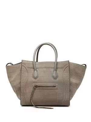 Celine 2012 Medium Croc Embossed Leather Luggage Phantom Tote Bag - Brown