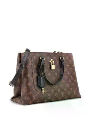 LOUIS VUITTON Flower Monogram Canvas With Leather Tote Bag - Black