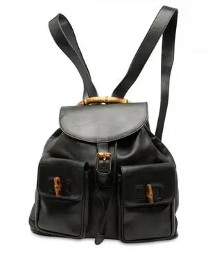 Gucci 20th Century Calfskin Bamboo Drawstring Backpack - Black
