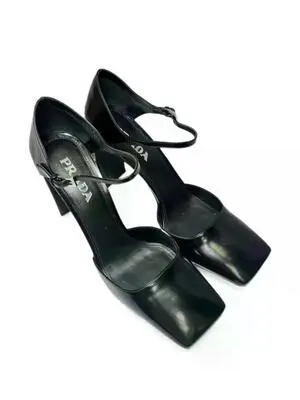 Prada Square Toe Ankle Strap Leather Heels