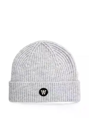 Wood Wood Ribbed-knit Logo-patch Beanie Hat - Grey
