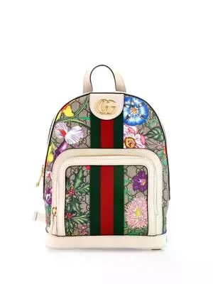 Gucci Ophidia Flora Gg Coated Canvas And Leather Small Backpack - Neutrals