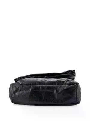 Balenciaga Monaco Chain Flap Leather Large Shoulder Bag - Black