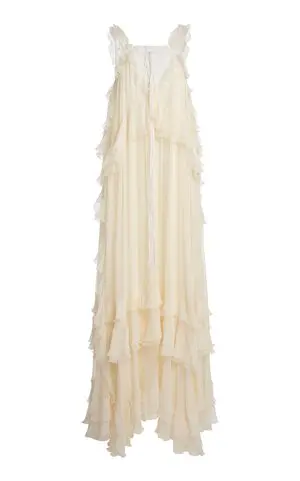 Chloé Ruffled Silk Maxi Dress - White