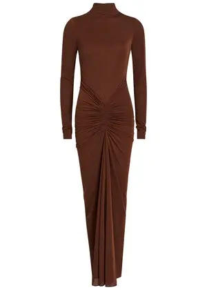 Ronny Kobo Scorpio Ruched Tissue Jersey Maxi Dress - Brown