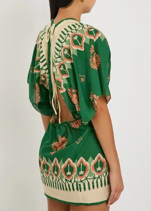 Johanna Ortiz Printed Cotton-voile Mini Dress - Green