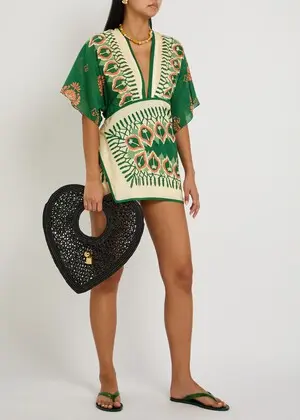 Johanna Ortiz Printed Cotton-voile Mini Dress - Green