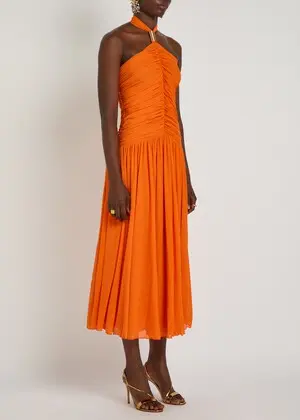 Ronny Kobo Wrenley Ruched Halterneck Midi Dress
