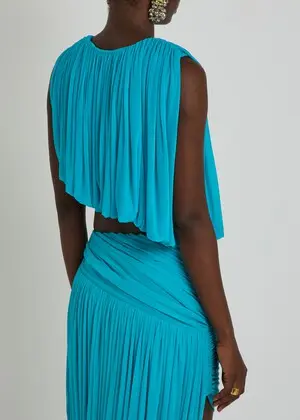 Ronny Kobo Chelly Gathered Asymmetric Tissue Jersey Cropped Top - Turquoise