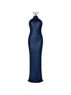 ROSERRY Sequin-embellished Halterneck Dress - Blue