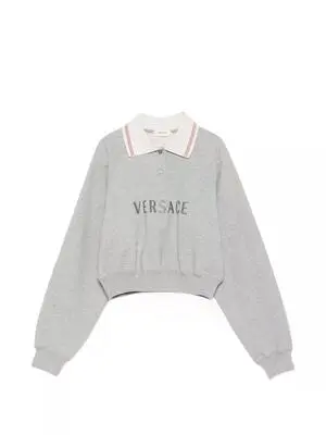Versace Logo-embroidered Cropped Sweatshirt - Grey