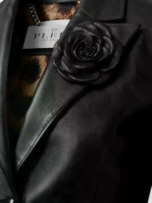 Philipp Plein Floral-appliqué Leather Blazer