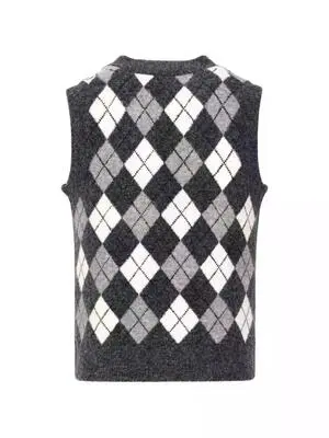 P.a.r.o.s.h Argyle-knit V-neck Sleeveless Cardigan - Grey