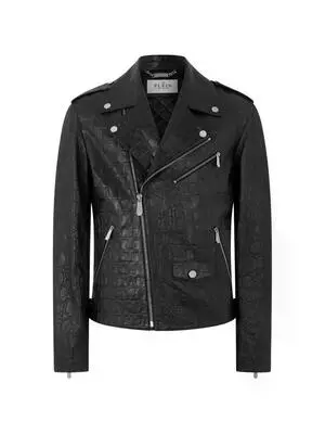 Philipp Plein Crocodile-effect Biker Jacket - Black