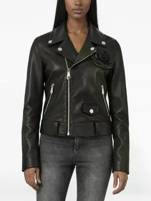 Philipp Plein Flower-detail Leather Biker Jacket