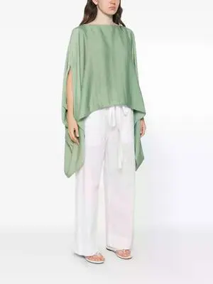MOUTAKI Boat-neck Cape-style Blouse - Green