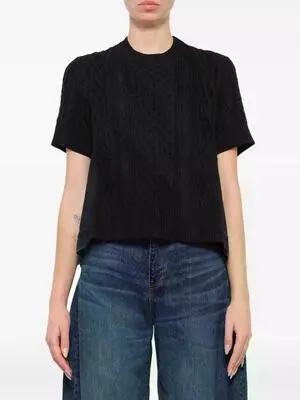 Sacai Cable-knit Hybrid-denim Sweater
