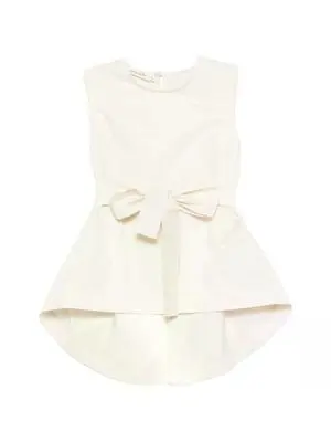 MOUTAKI Sleeveless Round Neck Blouse With Curved Hem - Neutrals