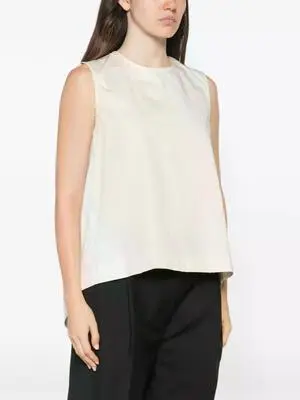 MOUTAKI Sleeveless Round Neck Blouse With Curved Hem - Neutrals
